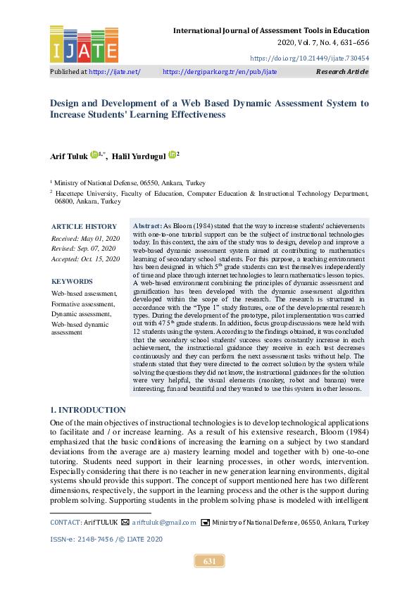 (PDF) Design and Development of a Web Based Dynamic Assessment System to Increase Students ...