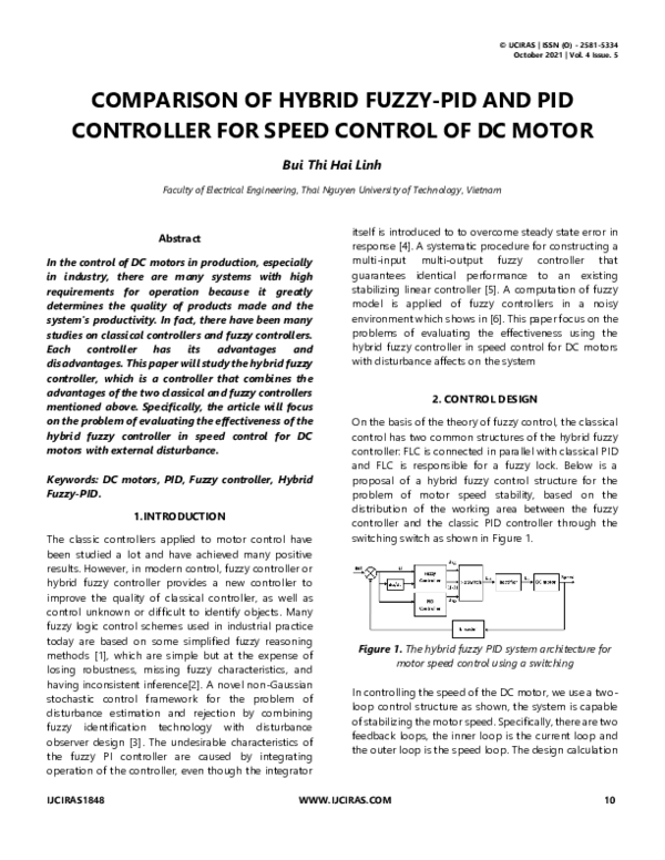 (PDF) COMPARISON OF HYBRID FUZZY-PID AND PID CONTROLLER FOR SPEED CONTROL OF DC MOTOR