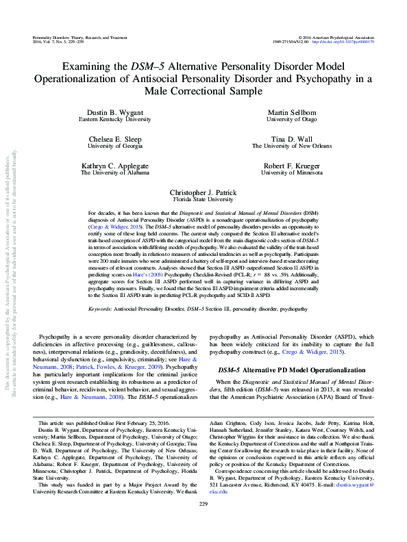 (PDF) Examining the DSM–5 Alternative Personality Disorder Model ...