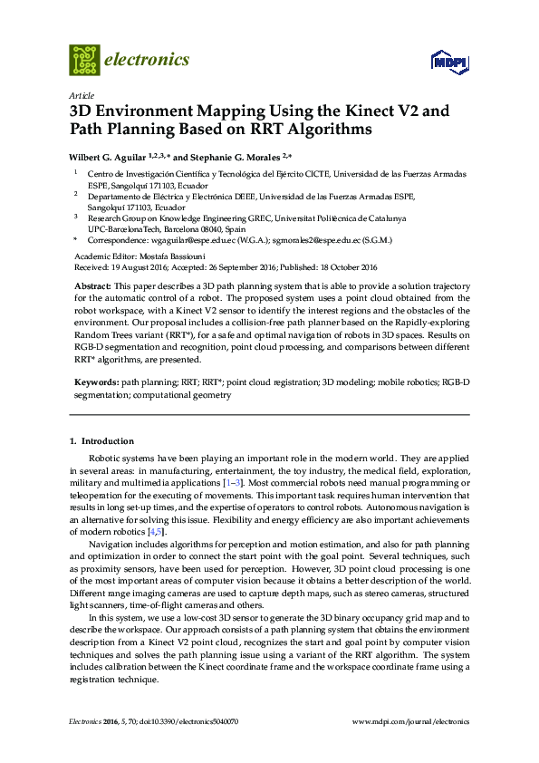 (PDF) 3D Environment Mapping Using the Kinect V2 and Path Planning Based on RRT Algorithms
