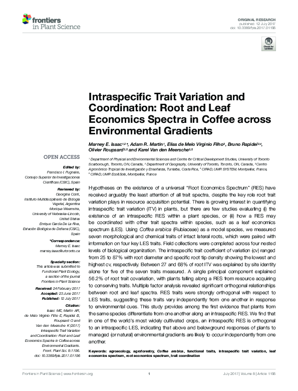 (PDF) Intraspecific Trait Variation and Coordination: Root and Leaf Economics Spectra in Coffee ...