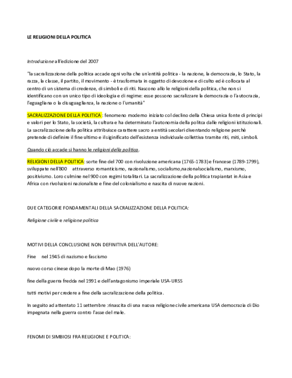 (PDF) Riassunto Emilio Gentile Le religioni della politica. Fra ...
