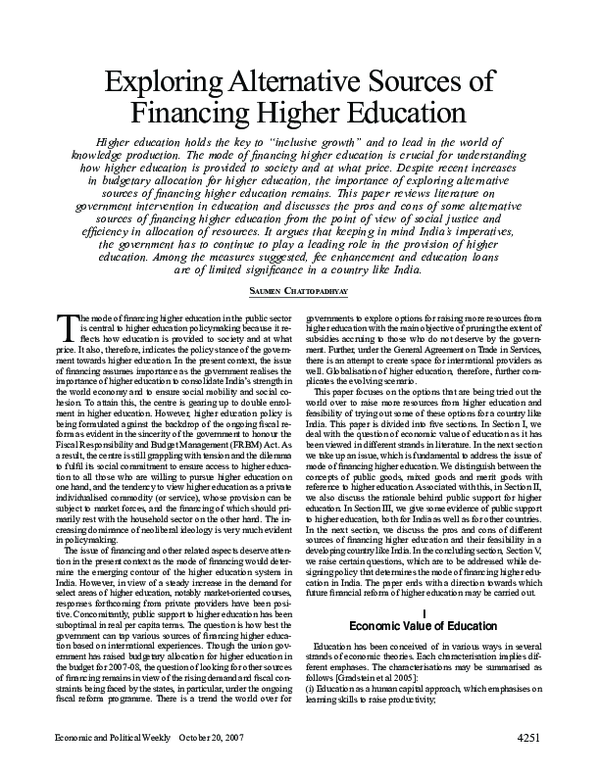 (PDF) Exploring Alternative Sources of Financing Higher Education