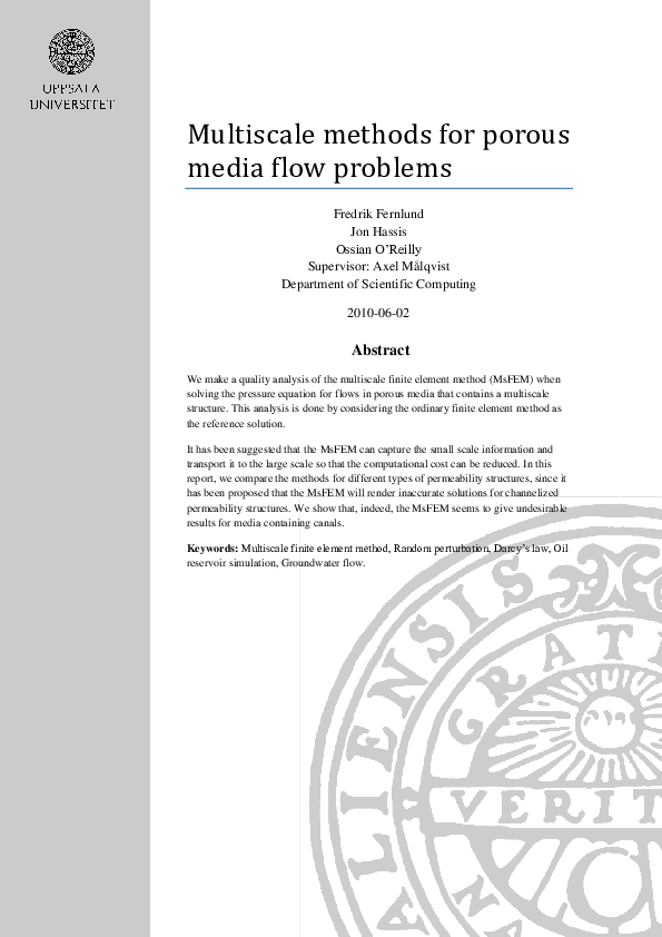 (PDF) Multiscale methods for porous media flow problems