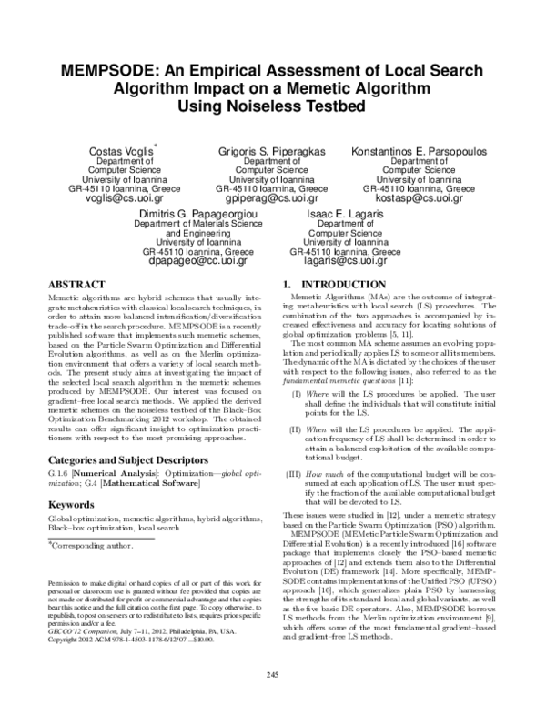 (PDF) MEMPSODE: An empirical assessment of local search algorithm impact on a memetic algorithm ...