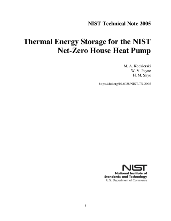 (PDF) Thermal energy storage for the NIST net-zero house heat pump