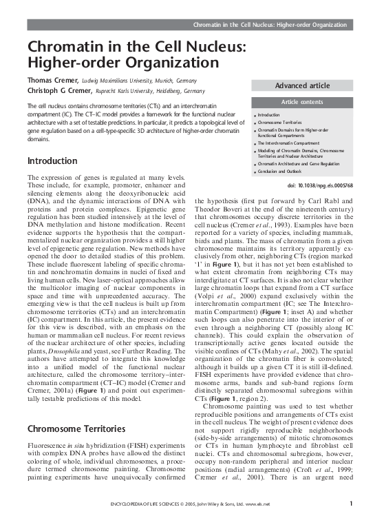 (PDF) Chromatin in the Cell Nucleus: Higher-order Organisation