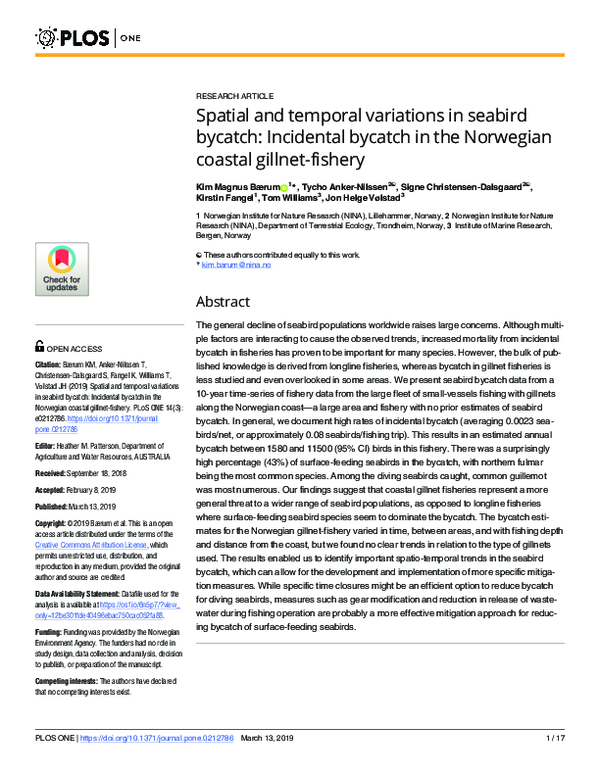 (PDF) Spatial and temporal variations in seabird bycatch: Incidental ...