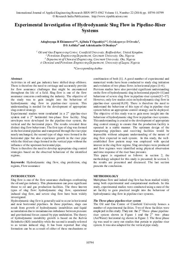 (PDF) Experimental Investigation of Hydrodynamic Slug Flow in Pipeline ...