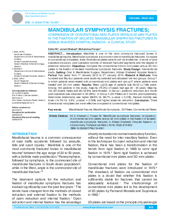 (PDF) Mandibular Symphysis Fractures