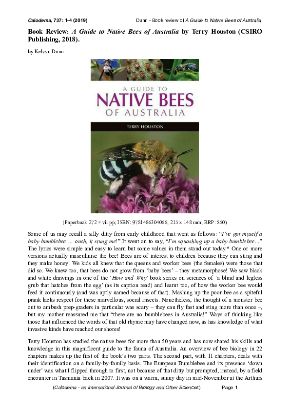 (PDF) Book Review: A Guide to Native Bees of Australia by Terry Houston
