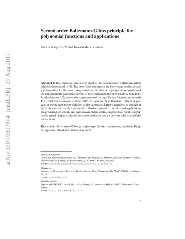 (PDF) Second Order Boltzmann–Gibbs Principle for Polynomial Functions and Applications ...
