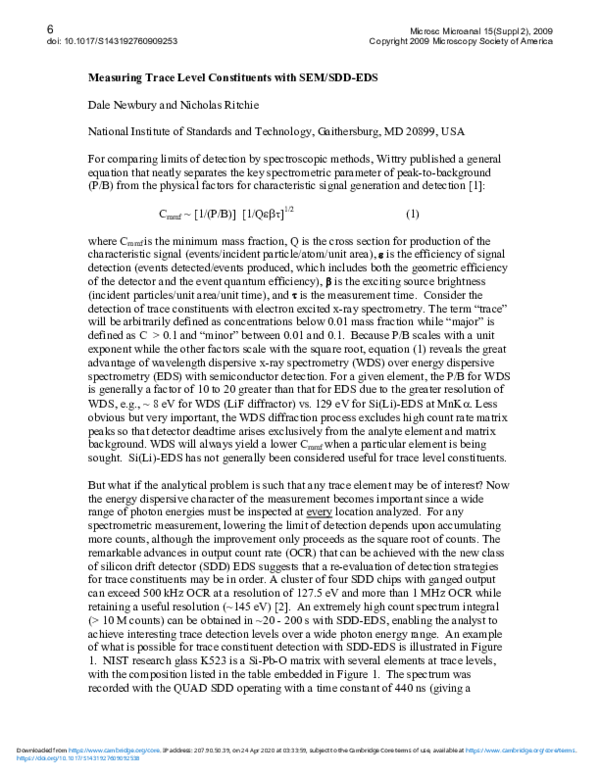 (PDF) Measuring Trace Level Constituents with SEM/SDD-EDS