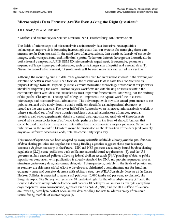 (PDF) Rethinking Microanalysis Data Formats and Their Questions