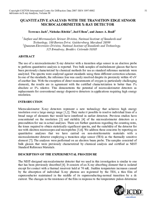 Pdf Quantitative Analysis With The Transition Edge Sensor Microcalorimeter X Ray Detector