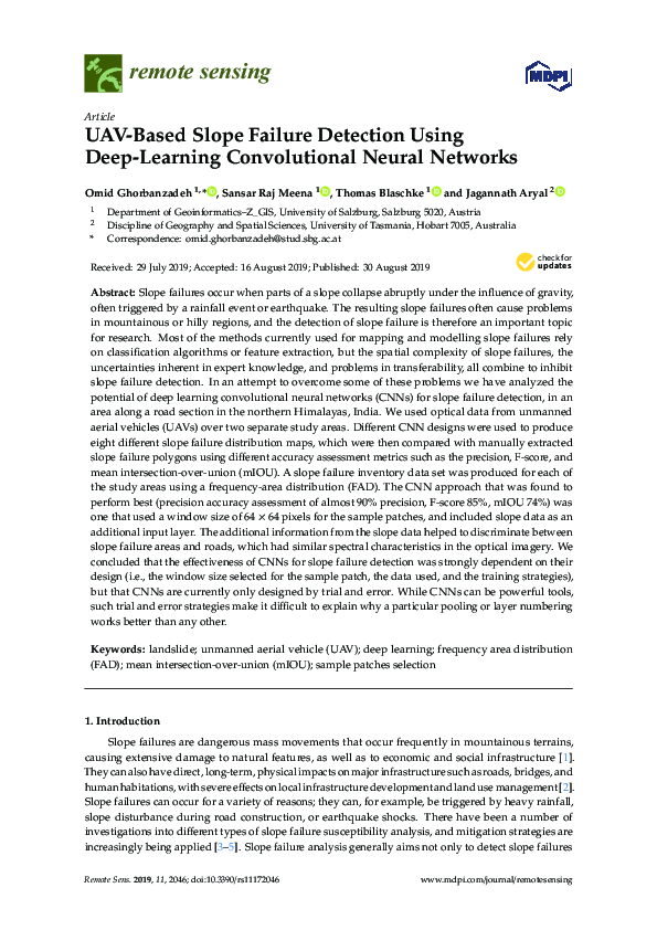(PDF) UAV-Based Slope Failure Detection Using Deep-Learning Convolutional Neural Networks