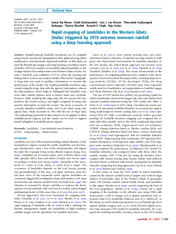 (PDF) Rapid mapping of landslides in the Western Ghats (India) triggered by 2018 extreme monsoon ...
