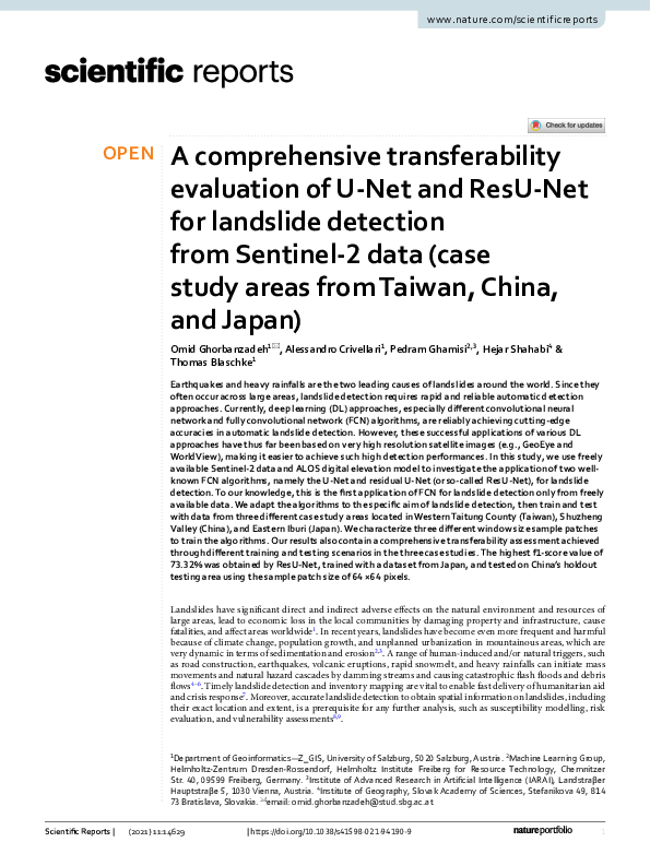 (PDF) A comprehensive transferability evaluation of U-Net and ResU-Net for landslide detection ...