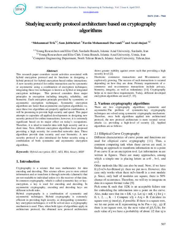 (PDF) Studying security protocol architecture based on cryptography algorithms