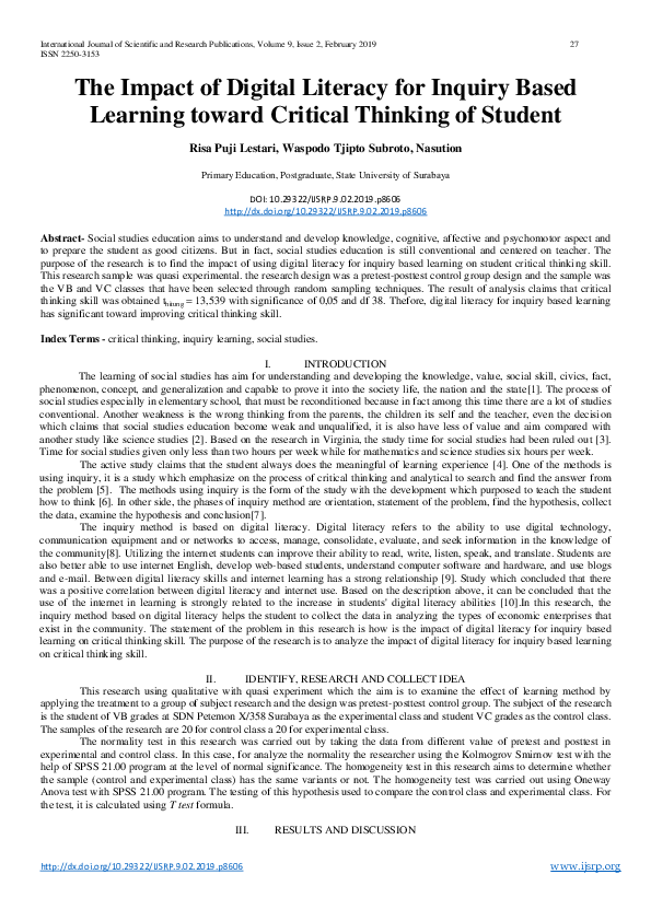 (PDF) The Impact of Digital Literacy for Inquiry Based Learning toward ...