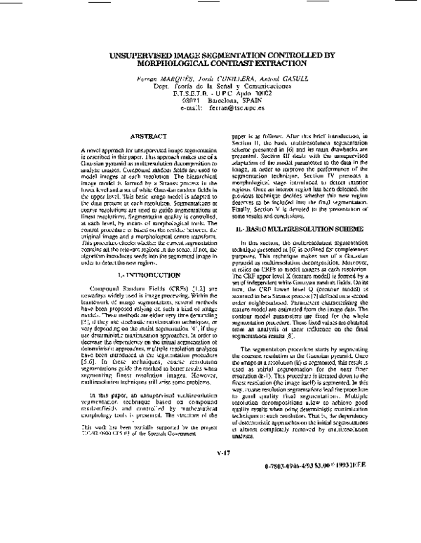 (PDF) Unsupervised image segmentation controlled by morphological contrast extraction