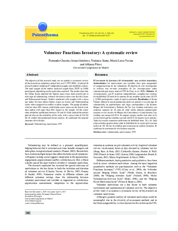 (PDF) Volunteer Functions Inventory: A systematic review