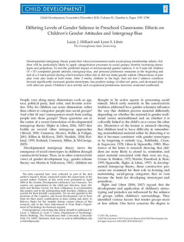 (PDF) Differing Levels of Gender Salience in Preschool Classrooms ...