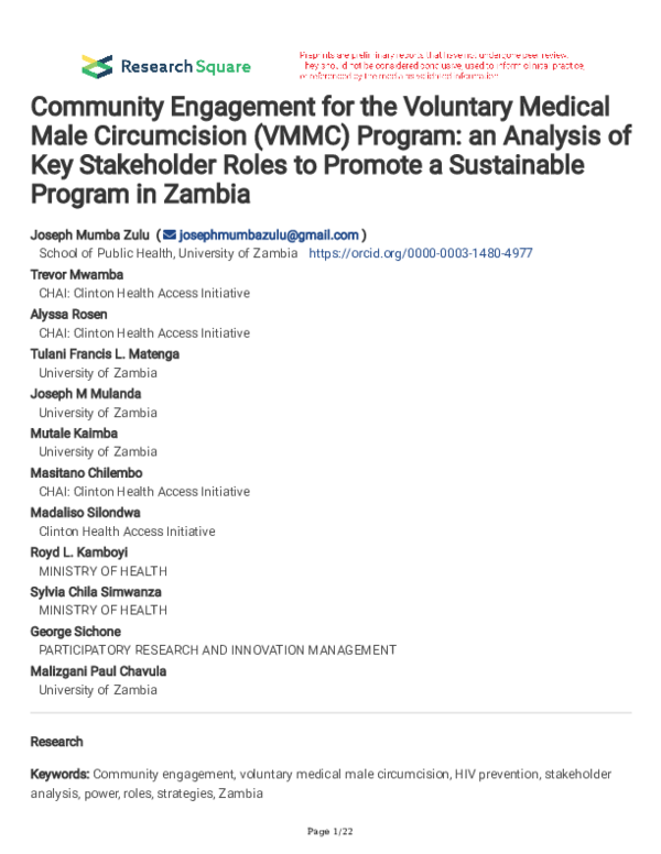 (PDF) Community Engagement for the Voluntary Medical Male Circumcision ...