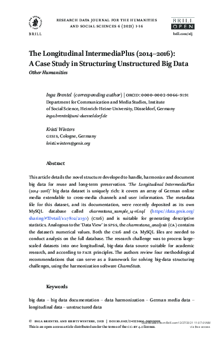 (PDF) The Longitudinal IntermediaPlus (2014–2016): A Case Study in Structuring Unstructured Big Data