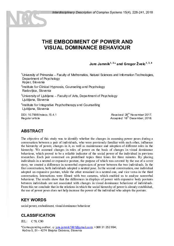 (PDF) The Embodiment of Power and Visual Dominance Behaviour