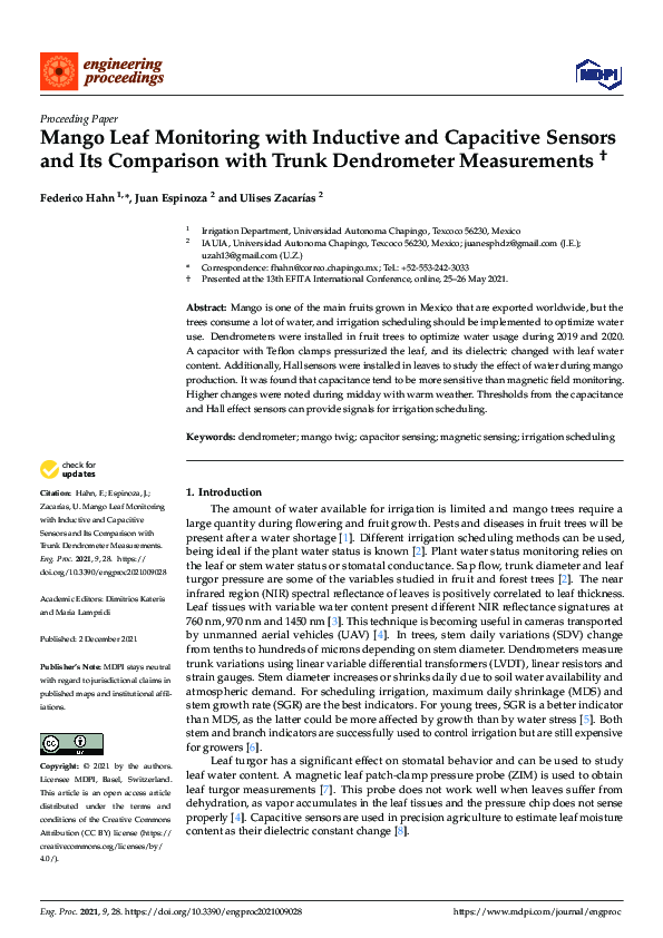 (PDF) Mango Leaf Monitoring with Inductive and Capacitive Sensors and ...