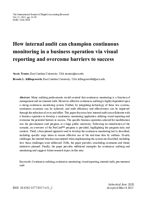 (PDF) How internal audit can champion continuous monitoring in a ...