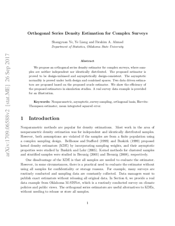 (PDF) Orthogonal Series Density Estimation for Complex Surveys
