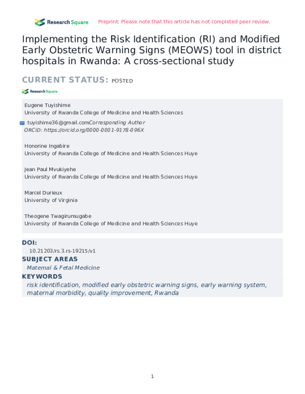 (PDF) Implementing the Risk Identification (RI) and Modified Early ...