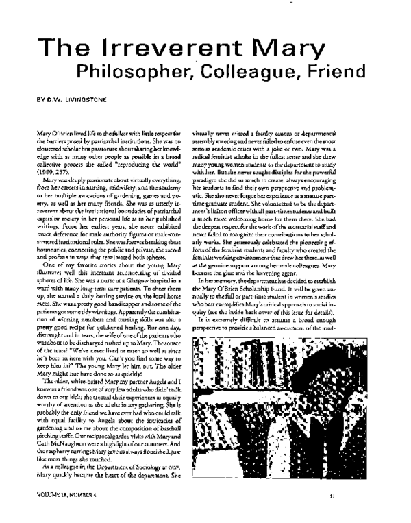 (PDF) The Irreverent Mary: Philosopher, Colleague, Friend
