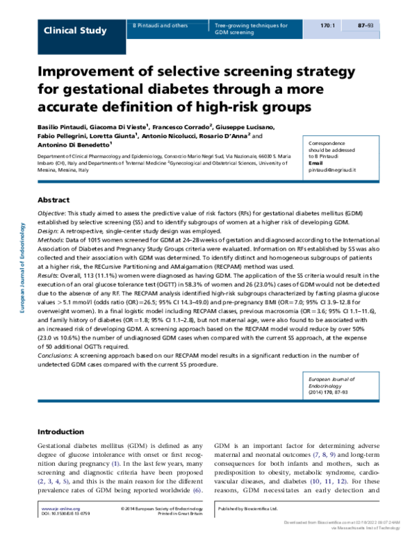 (PDF) Improvement of selective screening strategy for gestational ...