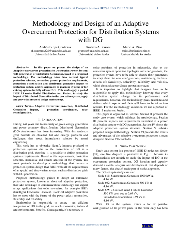 Pdf Methodology And Design Of An Adaptive Overcurrent Protection For Distribution Power