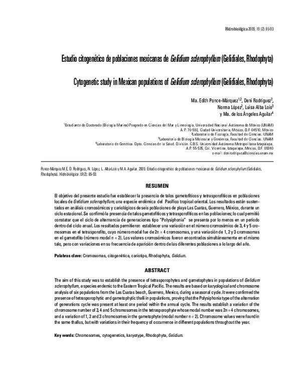 (PDF) Estudio citogenético de poblaciones mexicanas de Gelidium ...