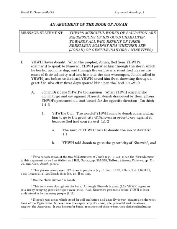 (PDF) Analytical Outline of the Book of Jonah