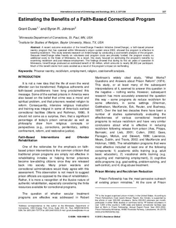 (PDF) Estimating the Benefits of a Faith-Based Correctional Program