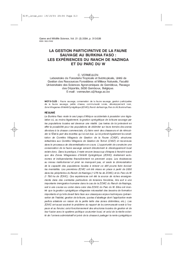 (PDF) Community-based wildlife management in Burkina Faso : the ...
