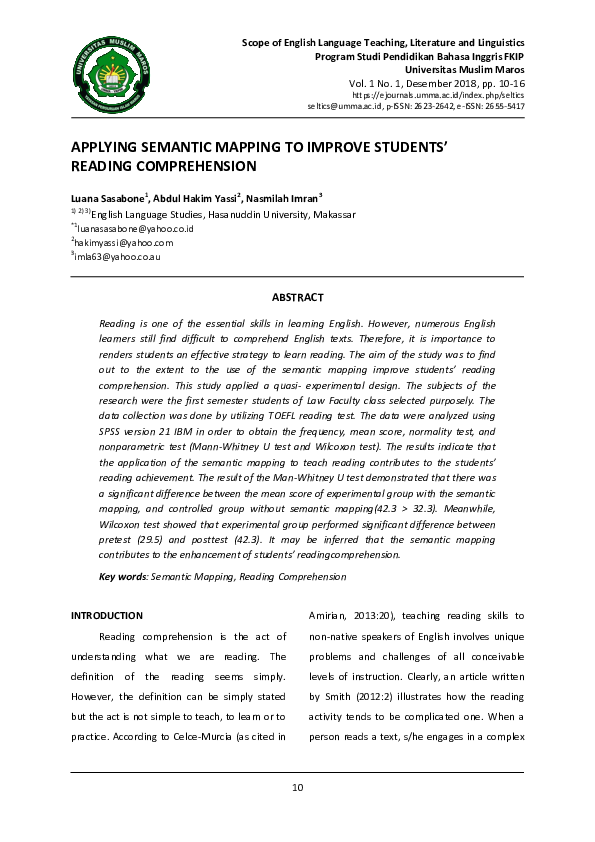 (PDF) Applying Semantic Mapping to Improve Students’ Reading Comprehension