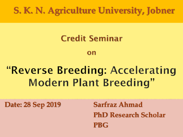 (PDF) Reverse Breeding: Accelerating Modern Plant Breeding
