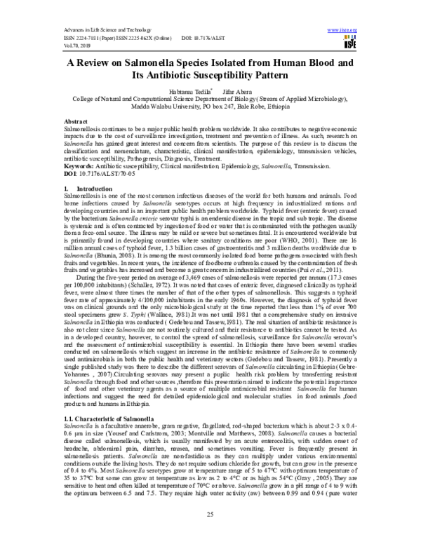 (PDF) A Review on Salmonella Species Isolated from Human Blood and Its ...