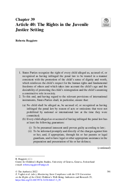 (PDF) Article 40: The Rights in the Juvenile Justice Setting
