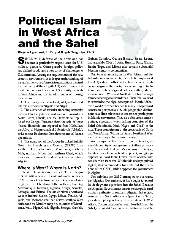 (PDF) Political Islam in West Africa and the Sahel