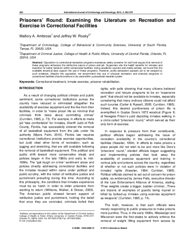 (PDF) Prisoners' Round: Examining the Literature on Recreation and ...
