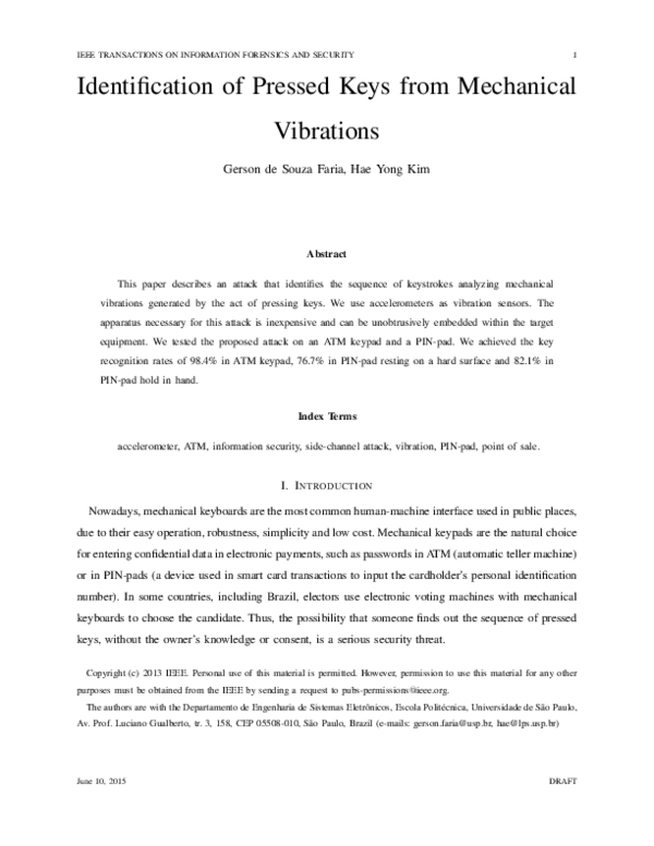 (PDF) Identification of Pressed Keys From Mechanical Vibrations