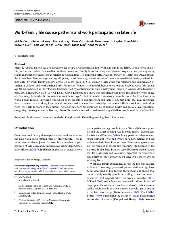 (PDF) Work–family life course patterns and work participation in later life