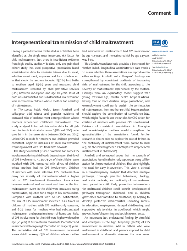 (PDF) Intergenerational transmission of child maltreatment